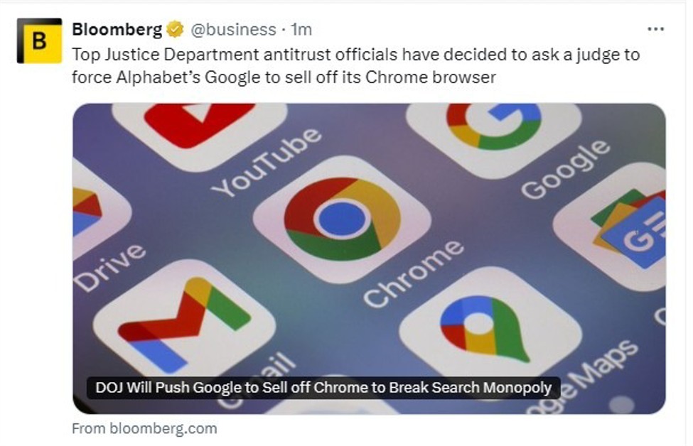More on US DoJ to ask judge to force Google to sell off Chrome | investingLive